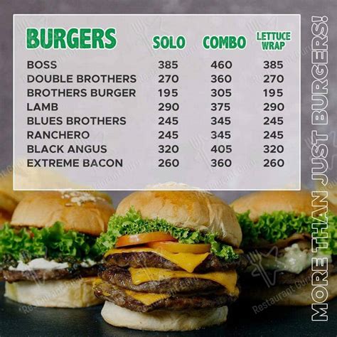 Menu At Brothers Burger Westgate Alabang Fast Food Muntinlupa