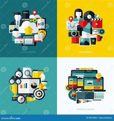 Flat Vector Icons Set Of Cloud Storage Social Media Seo Stock Vector Illustration Of
