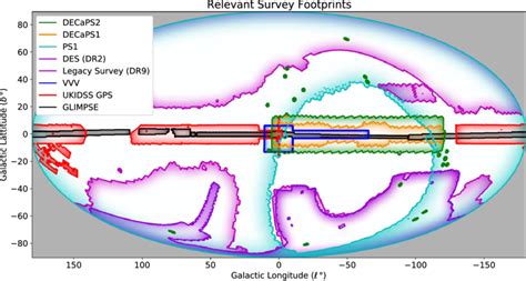 Mollweide Projection In Galactic Coordinates Of Large Survey Footprints Download Scientific
