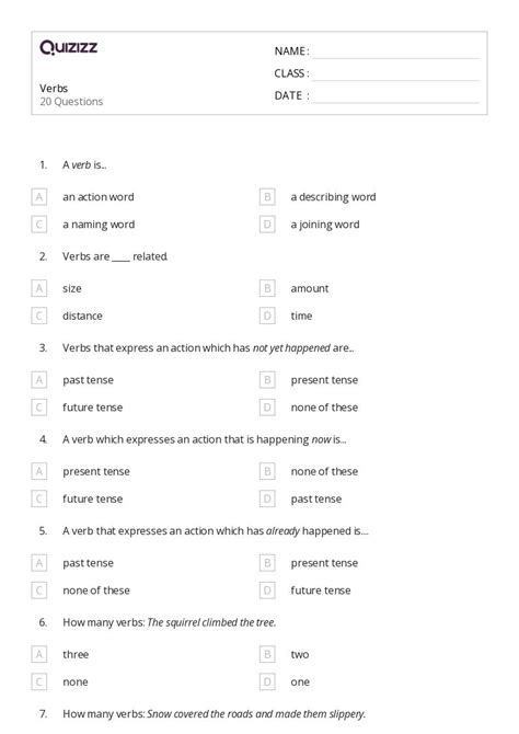 50 Future Tense Verbs Worksheets For 6th Year On Quizizz Free