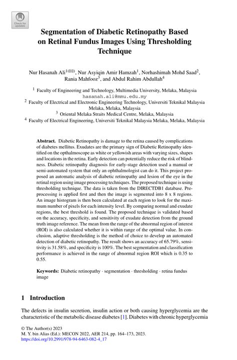Pdf Segmentation Of Diabetic Retinopathy Based On Retinal Fundus Images Using Thresholding