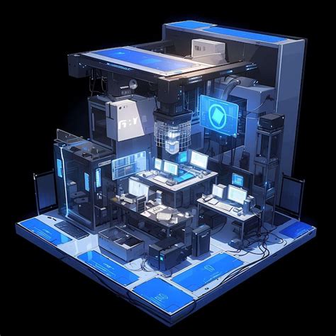 Futuristic Blue Cybersecurity Command Center Isometric View Premium Ai Generated Image