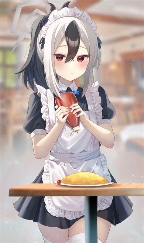 Safebooru 1girl Alternate Costume Apron Black Dress Black Hair Blue