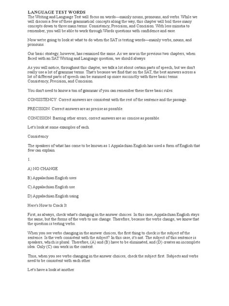 Language Test Words Pdf English Language Part Of Speech