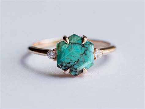 Hexagon Turquoise Engagement Ring Aurelius Jewelry