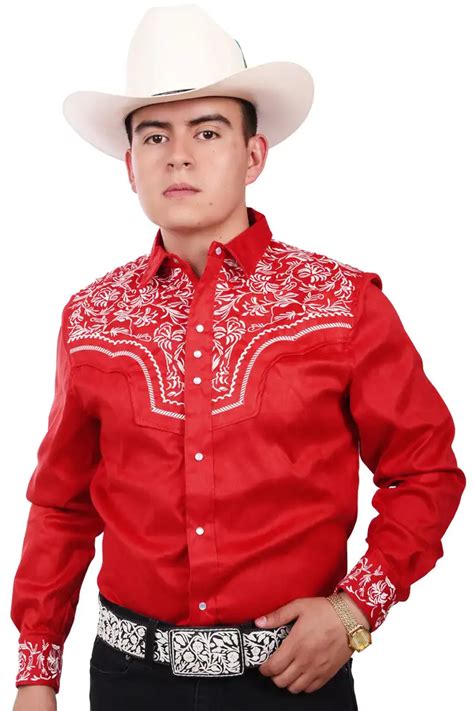 Camisa Vaquera Roja Bordada De Gamuza Wd 11 925