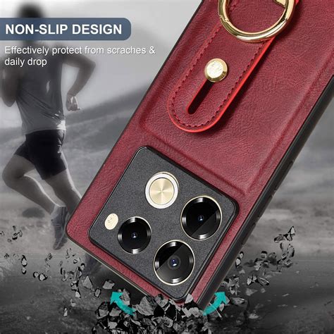 For Infinix Note Pro G X Wristband Leather Back Phone Case Red Alexnld Com