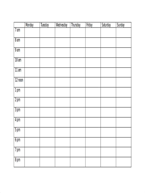 Blank Schedule Template Printable