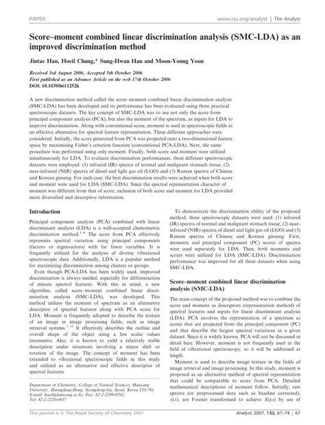 Pdf Score Moment Combined Linear Discrimination Analysis Smc Lda As