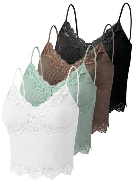 Bencailor 4 Pcs Womens Lace Patchwork Crop Lace Trim Cami Top
