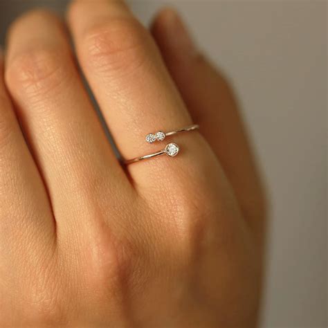 Diamond Ring Bypass Ring Overlap Open Diamond Ring Minimalist