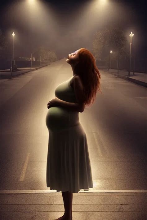 Pregnant Woman Under Street Light Highly Detailed Stable Diffusion