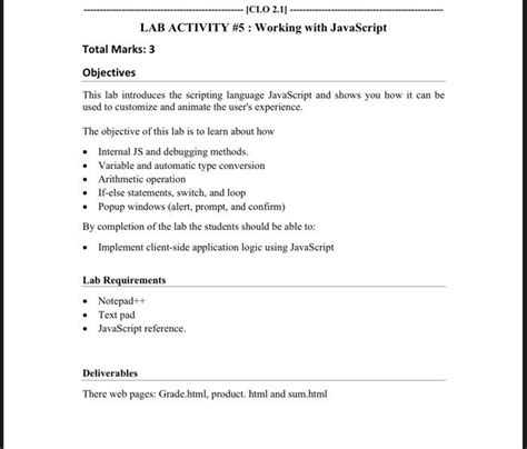 Solved Clo 21 Lab Activity 5 Working With Javascript