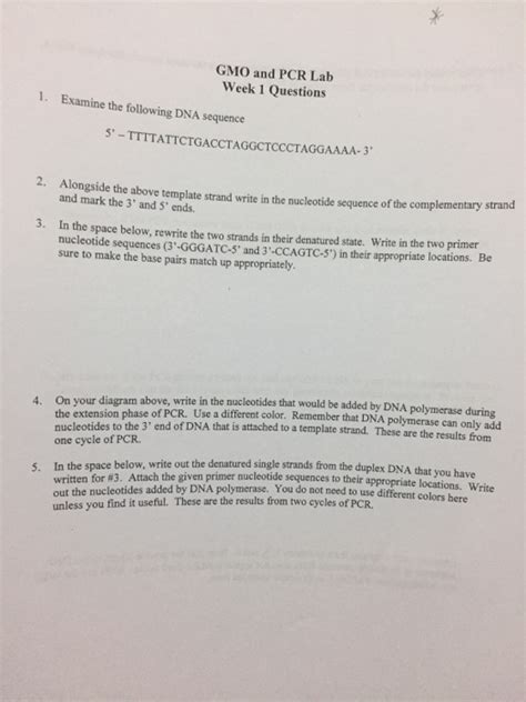 Solved 茅 GMO and PCR Lab Week Questions Examine the Chegg