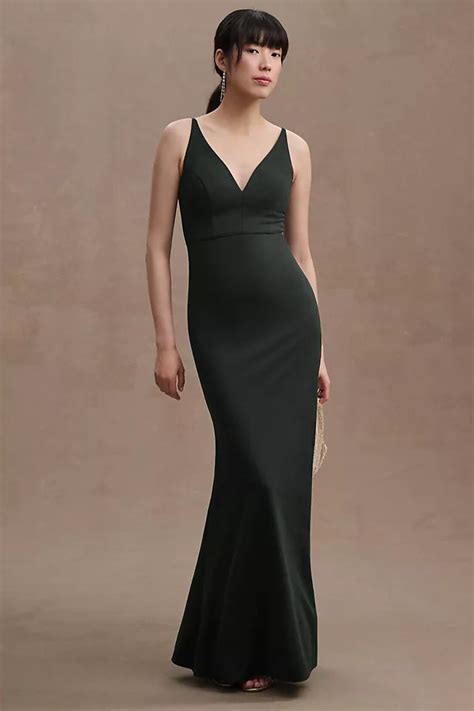 Bhldn Tatum V Neck Stretch Crepe Gown Anthropologie