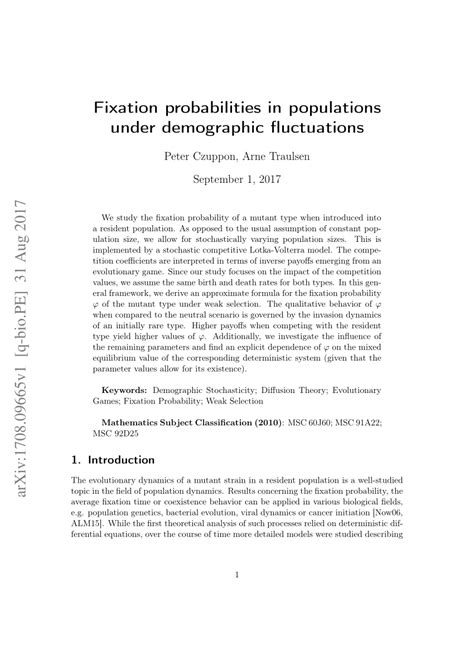 Pdf Fixation Probabilities In Populations Under Demographic Fluctuations