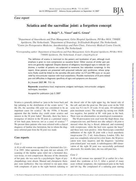 Sciatica And The Sacroiliac Joint Pdf Neurology Clinical Medicine
