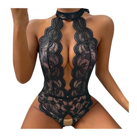Ensemble Lingerie Sexy Femme Dentelle Décolleté en V Noir Noir