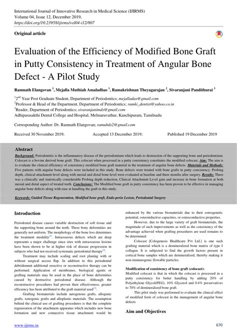 Pdf Evaluation Of The Efficiency Of Modified Bone Graft In Putty Consistency In Treatment Of
