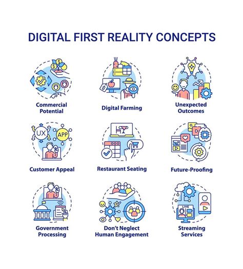 Digital First Reality Concept Icons Set Electronic Commerce Business