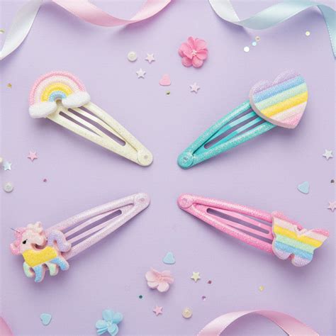 Unicorn And Rainbow Hair Clips Pack Of 4 Party Packs