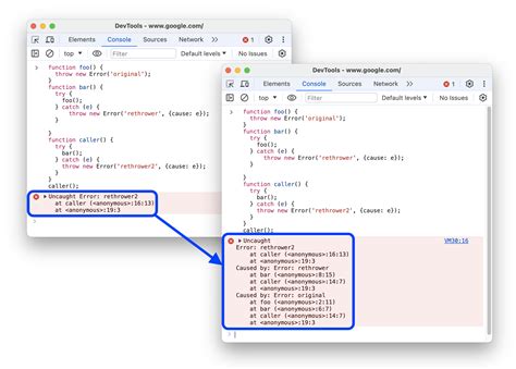 Javascript How To Print The Cause For A Thrown Error In Chrome Console Stack Overflow