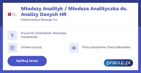 Oferta Pracy Młodszy Analityk Młodsza Analityczka Ds Analizy Danych