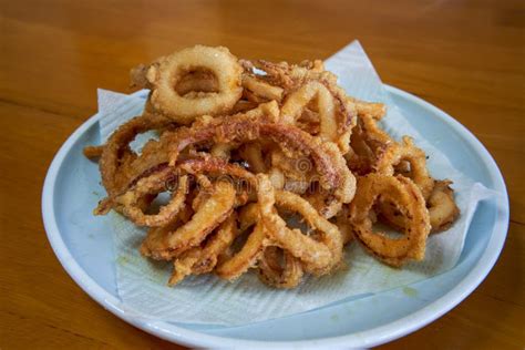 Crispy And Tempting Fried Squid Rings Stock Image Image Of Seafood