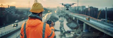 Premium Photo Engineers With Remote Controllers Drones Inspecting Bridges Utilizing Advanced