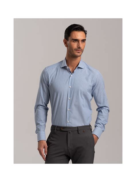 Camicia Uomo Rigata In Tessuto Popeline Collo Semi Francese Invidia