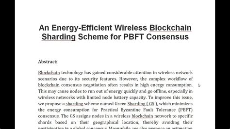 An Energy Efficient Wireless Blockchain Sharding Scheme For Pbft Consensus Youtube