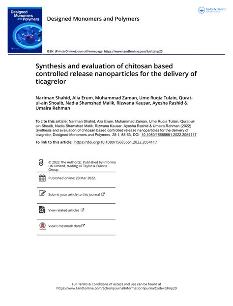 Pdf Synthesis And Evaluation Of Chitosan Based Controlled Release