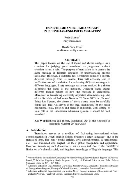 Using Theme And Rheme Analysis In Indonesian English Translation