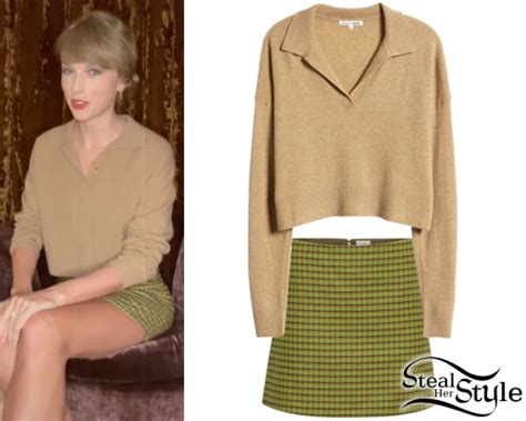 Taylor Swift Camel Sweater Plaid Skirt