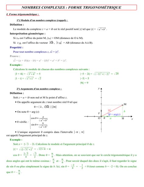 Nombres Complexes Forme Trigonométrique
