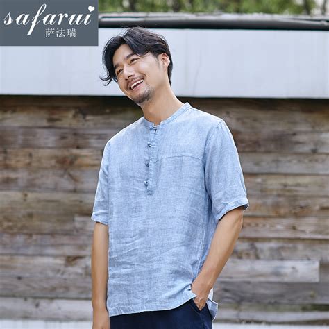 夏季中国风男装亚麻短袖衬衫男立领复古中式盘扣五分半袖棉麻上衣虎窝淘