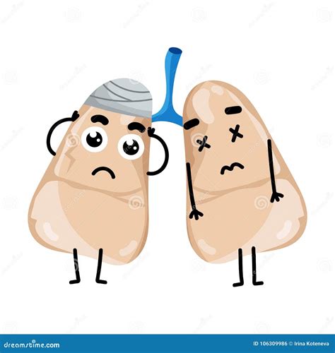 Human Sick Lungs Cartoon Character Stock Vector Illustration Of