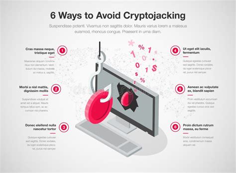 Infographic For How Avoid Cryptojacking With Desktop Computer And Cryptocurrency Stock Vector