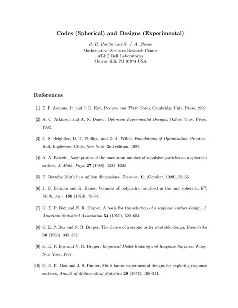 pdf codes spherical and designs experimental