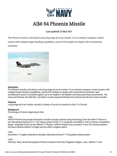 Aim 54 Phoenix Missile Usn Pdf Aircraft Military Technology