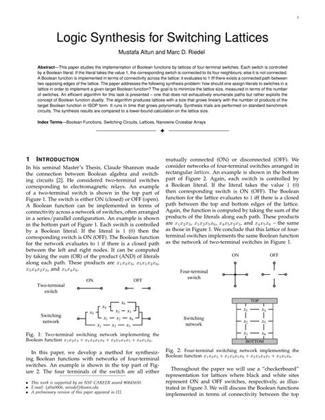 Pdf Logic Synthesis For Switching Lattices