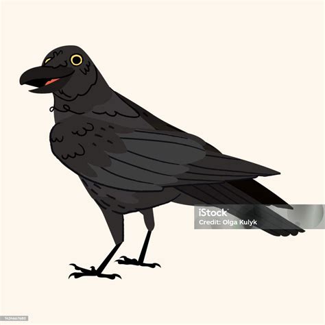 베이지 색 배경에 고립 된 귀여운 검은 까마귀 벡터를 미소 짓습니다 새 할로윈 캐릭터 일러스트레이션 검은색에 대한 스톡 벡터 아트 및 기타 이미지 Istock