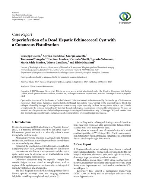 Pdf Superinfection Of A Dead Hepatic Echinococcal Cyst With A