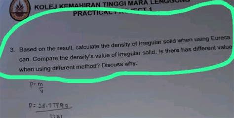 Based On The Result Calculate The Density Of Irregular Solid When Using