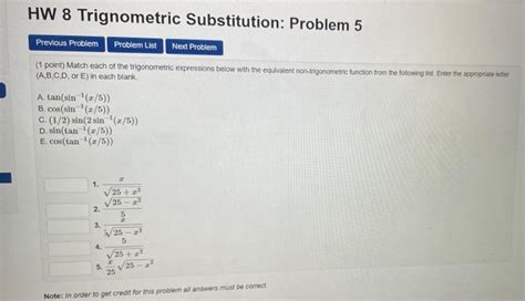 Solved 1 Point Match Each Of The Trigonometric Expressions