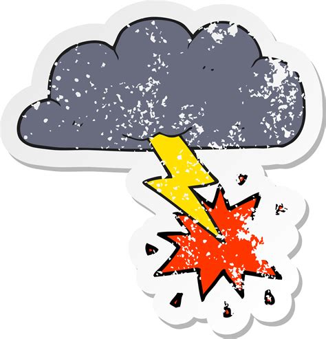 Pegatina Retro Angustiada De Una Nube Tormentosa De Dibujos Animados