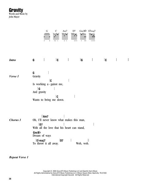 Gravity By John Mayer Guitar Chordslyrics Guitar Instructor