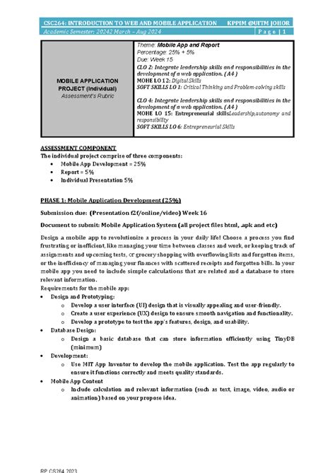 20242 March Csc264 Mobile App Project Individual Guideline Academic