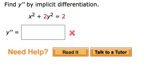 solved find y by implicit differentiation x2 2y2 2