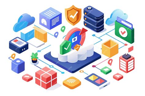 Isometric Illustration Of Data Security And Cloud Computing Premium